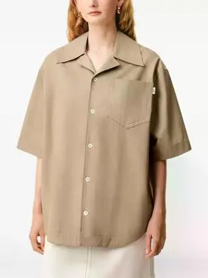 AMI Paris Short Sleeve Camp Collar Shirt In Cotton Gabardine