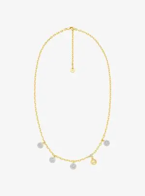 Michael Kors Brass Pavé Disk Charm Necklace - Silver