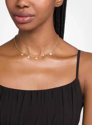 Michael Kors Brass Pavé Disk Charm Necklace