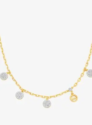 Michael Kors Brass Pavé Disk Charm Necklace