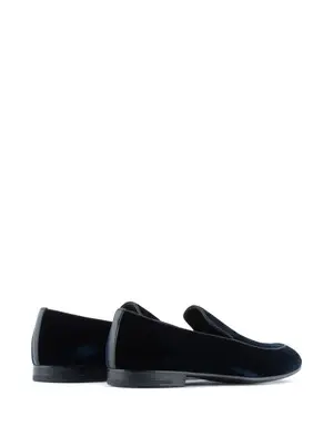 Giorgio Armani Embroidered Logo Velvet Loafers - Blue