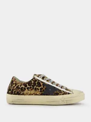 GOLDEN GOOSE V-star Leopard Horsy Sneakers - Brown