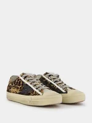 GOLDEN GOOSE V-star Leopard Horsy Sneakers - Brown