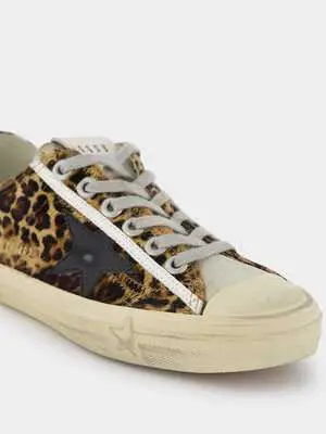 GOLDEN GOOSE V-star Leopard Horsy Sneakers - Brown