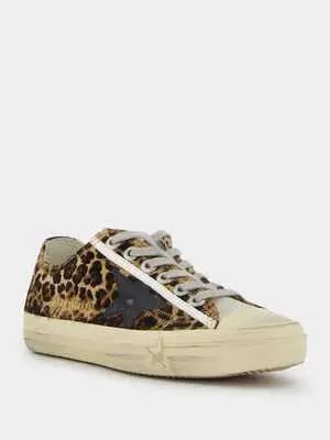 GOLDEN GOOSE V-star Leopard Horsy Sneakers - Brown