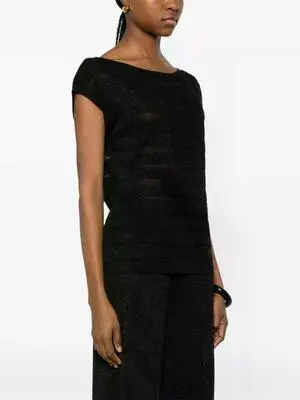 NEERA Knitted Boat-neck Top - Black