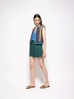 PAULA Name Pansy Estate Blue Embroidered Suede Vest - Multicolour