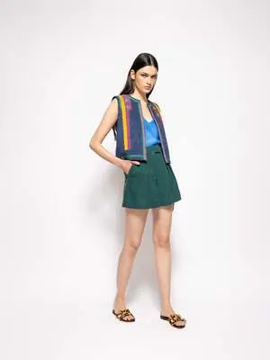 PAULA Name Pansy Estate Blue Embroidered Suede Vest - Multicolour