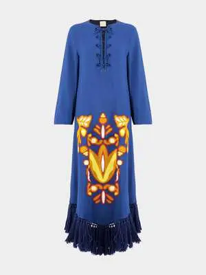 PAULA Chenille Embroidered Dress With Fringes - Multicolour