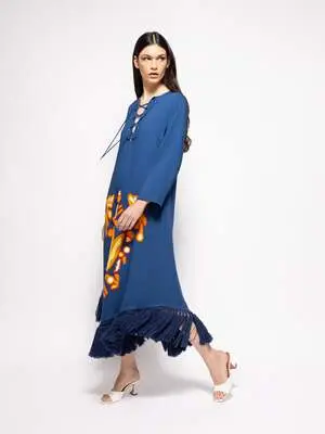 PAULA Chenille Embroidered Dress With Fringes - Multicolour