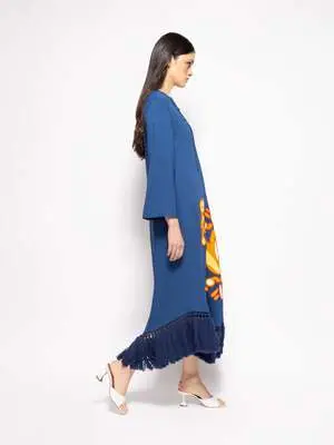 PAULA Chenille Embroidered Dress With Fringes - Multicolour