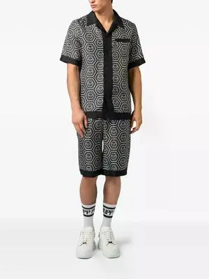 Philipp Plein Silk Monogram Drawstring Shorts - Black