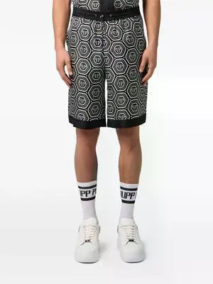 Philipp Plein Silk Monogram Drawstring Shorts - Black