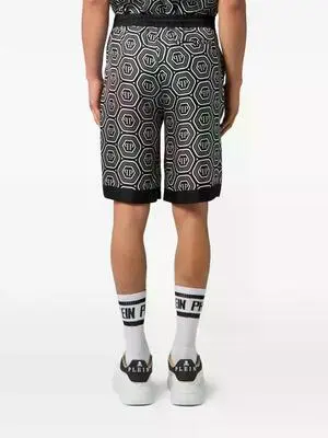 Philipp Plein Silk Monogram Drawstring Shorts - Black