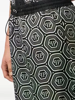 Philipp Plein Silk Monogram Drawstring Shorts - Black