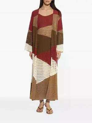 AKEP Colour-block Open-knit Cardigan - Red