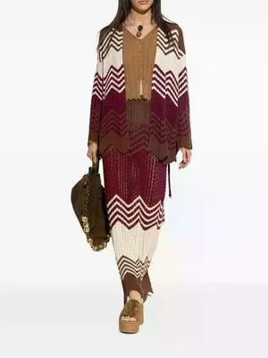 AKEP Zigzag-pattern Knitted Maxi Skirt - Red