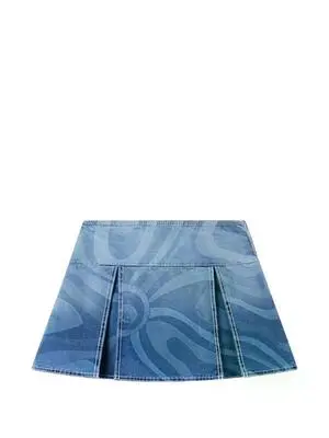 Emilio Pucci Marmo Print Denim Pleated Skirt