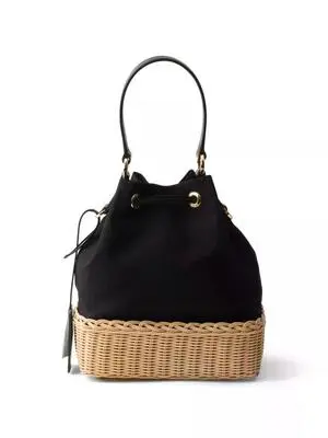 Prada Wicker And Canvas Bucket Bag - Black
