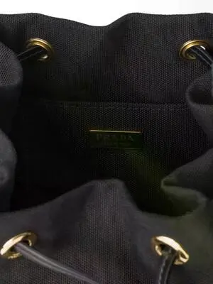 Prada Wicker And Canvas Bucket Bag - Black