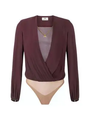 Elisabetta Franchi Viscose Georgette Bodysuit With Removable Pendant Necklace - Brown