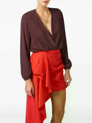 Elisabetta Franchi Viscose Georgette Bodysuit With Removable Pendant Necklace - Brown
