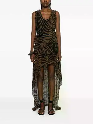 Blumarine Ruffled Zebra-print Mini Dress - Black