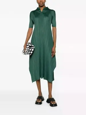 Issey Miyake Midi Dress With Short Sleeves - Green