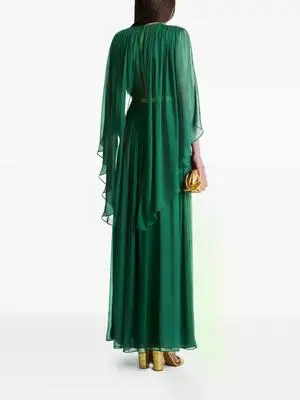 Alberta Ferretti Cape V-neck Dress - Green