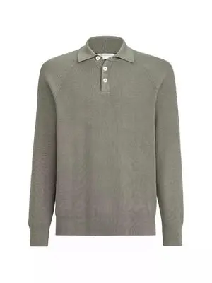 Brunello Cucinelli Cotton English Rib Knit Polo With Long Raglan Sleeves