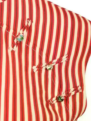 HUI HUI Striped Mandarin-collar Top