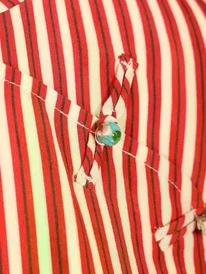 HUI HUI Striped Mandarin-collar Top