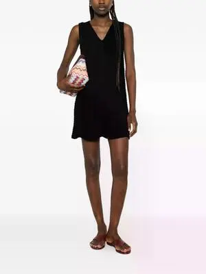 NEERA V-neck Textured Mini Dress - Black