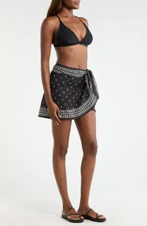 Robin Piccone Juno Print Cotton Cover-up Pareo - Black