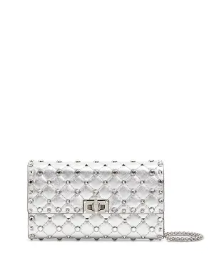 Valentino Garavani Rockstud Spike Chain Quilted Leather Crossbody Bag - Silver