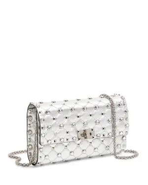Valentino Garavani Rockstud Spike Chain Quilted Leather Crossbody Bag - Silver