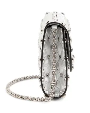 Valentino Garavani Rockstud Spike Chain Quilted Leather Crossbody Bag - Silver