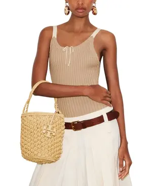 Tory Burch Ella Hand-crochet Straw Bucket Bag - Natural