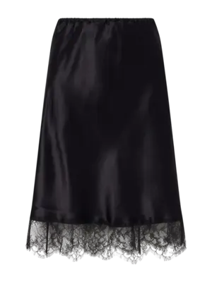 Carine Gilson Lace-trimmed Silk-satin Midi Skirt - Black