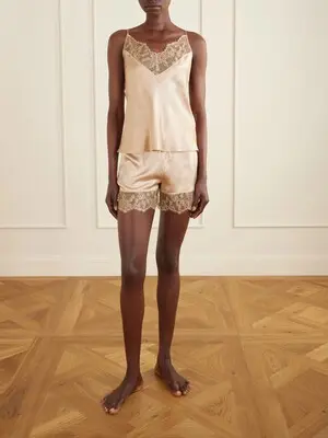 Carine Gilson Lace-trimmed Silk-satin Shorts
