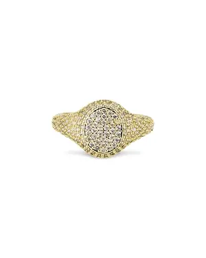 Aqua Pave Oval Signet Ring - Gold