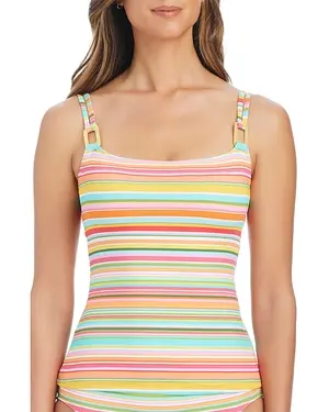 BLEU BY ROD BEATTIE Square Neck Striped Tankini Top - Multi