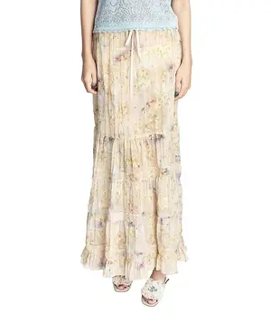 Anna Sui Oasis Blooms Tiered Maxi Skirt