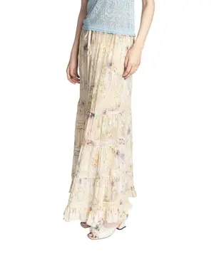 Anna Sui Oasis Blooms Tiered Maxi Skirt