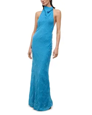 Staud Roselle Cowl Neck Backless Dress - Pacific