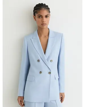 REISS Magda Double Breasted Suit Jacket - Blue