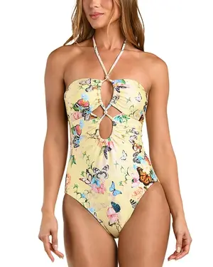 L'Agence Shiva Garden Butterflies Bandeau One Piece Swimsuit - Multi