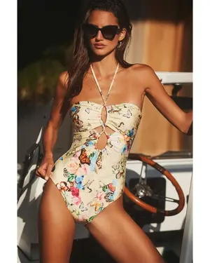 L'AGENCE Shiva Garden Butterflies Bandeau One Piece Swimsuit