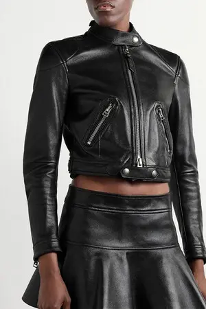 TOM FORD Cropped Leather Biker Jacket - Black