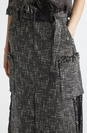 Sacai Mixed Media Fringe Tweed & Chiffon Skirt